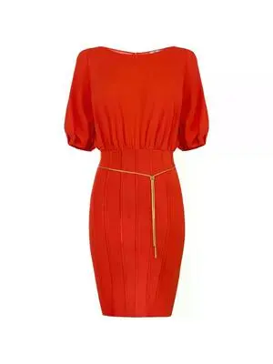 Elisabetta Franchi Belted Puff-sleeve Mini Dress - Red