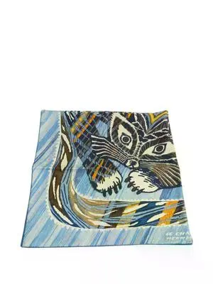 Hermès Cat-print Scarf - Blue