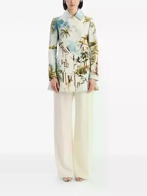 Oscar De La Renta Dominican Landscape Cotton Poplin Coat - Neutrals