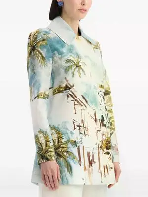 Oscar De La Renta Dominican Landscape Cotton Poplin Coat - Neutrals