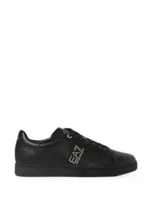 EA7 Logo Print Leather Sneakers - Black