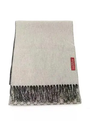 Gucci Gg Monogram Fringe Scarf - Black