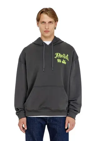 DIESEL® Cotton Hoodie With Flocked Graphics - Grey