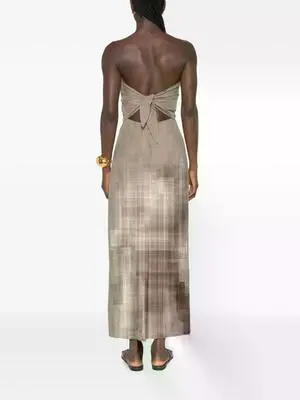 Enza Costa Plaid Pattern Tie-back Maxi Dress