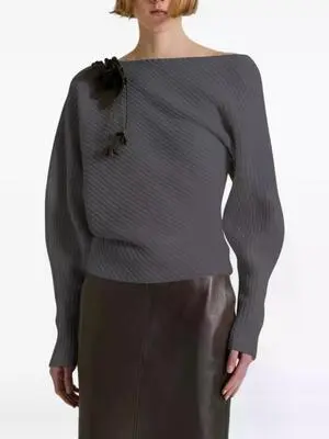 Alberta Ferretti Ribbed Sweater With Floral Appliqu
