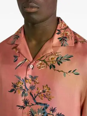 Etro Silk Bowling Shirt With Placed Flower And Animal Print - Pink