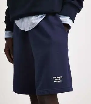 Drole De Monsieur Cotton Fleece Slogan Shorts