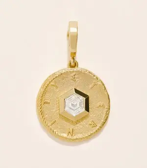 AZLEE Small Yellow And Hexagon Diamond Eternity Coin Charm - Gold