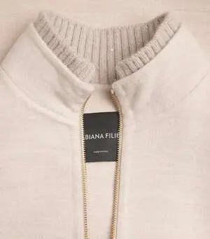 Fabiana Filippi Merino Wool Coat With Sequin Collar - Beige