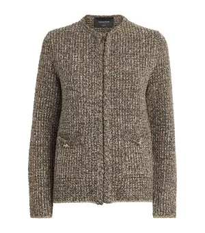 Fabiana Filippi Embellished Zip-up Tweed Cardigan - Brown
