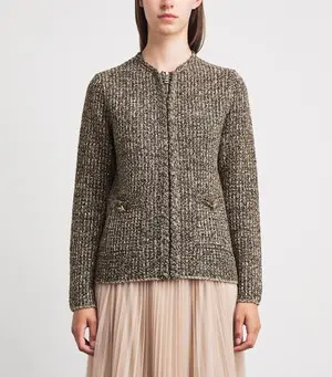 Fabiana Filippi Embellished Zip-up Tweed Cardigan