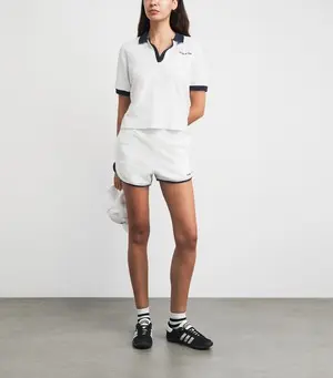 SPORTY & RICH Terry Cotton Signature Logo Shorts - White