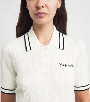 Sporty & Rich Cable-knit Embroidered Polo Shirt - Ivory