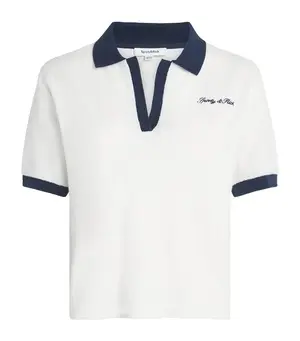 SPORTY & RICH Terry Cotton Signature Logo Polo Shirt - White