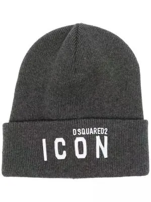 Dsquared2 Embroidered Logo Ribbed Knit Hat - Grey