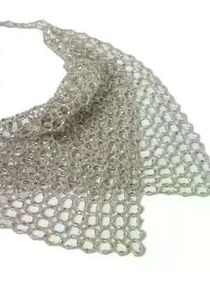 Emporio Armani Bead-embroidered Mesh Necklace - Silver