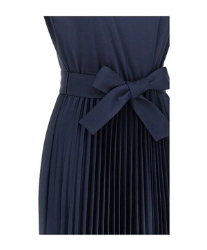 Max Mara Short Sleeve Pleated Dress With Belt - Blue