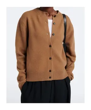 RÓHE Ribbed Crew Neck Cardigan - Brown