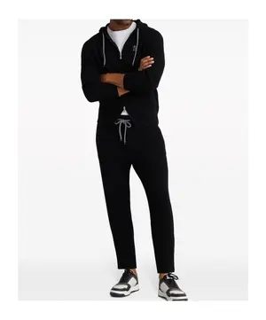 Brunello Cucinelli Logo Embroidered English Rib Knit Hooded Sweatshirt - Black