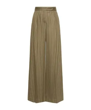 Max Mara Pinstriped Pleated Wide-leg Trousers - Khaki