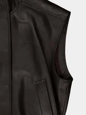 Balenciaga High Neck Sleeveless Leather Jacket - Moka
