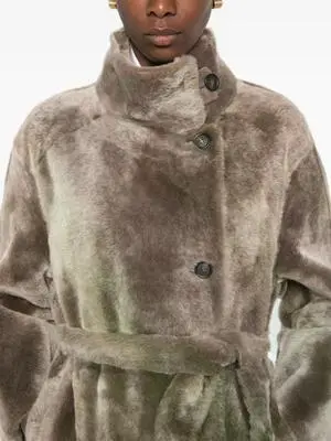 Brunello Cucinelli Belted Shearling Coat - Neutrals