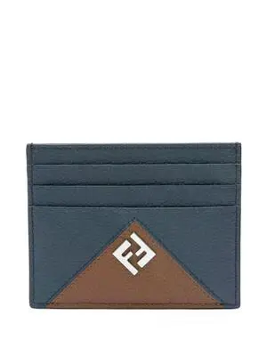 Fendi Logo-plaque Pebbled-leather Cardholder - Blue