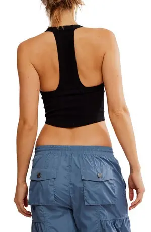 Free People All Clear Crop Racerback Tank - Black