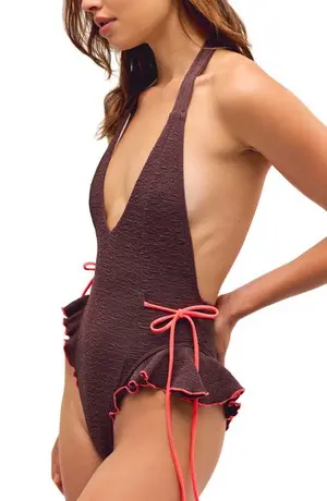 FREE-EST BY FREE PEOPLE Lyra Plunge One-piece Swimsuit With Ruffle Trim