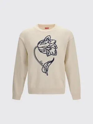Kenzo Floral Wool And Cotton Blend Jumper With Embroidered Logo - White