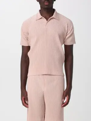 Issey Miyake Homme Plissé Pleated V-neck Polyester Polo Shirt - Red