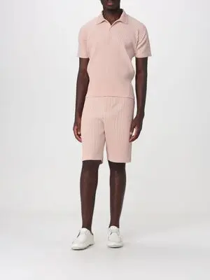 Issey Miyake Homme Plissé Pleated V-neck Polyester Polo Shirt - Red