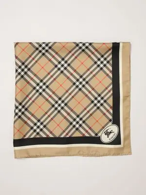 Burberry Check Print Mulberry Silk Square Foulard - Beige