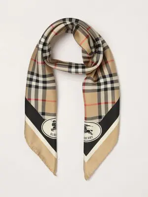 Burberry Check Print Mulberry Silk Square Foulard - Beige
