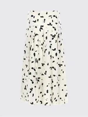 ALYSI Pleated Midi Skirt With Floral Print - White