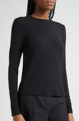 Vince Luxe Long Sleeve Crewneck Top - Black