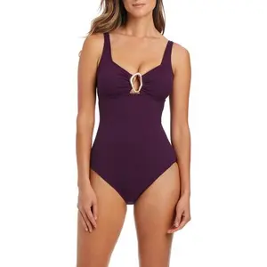 BLEU BY ROD BEATTIE Rod Beattie Ribbed Hardware One-Piece Swimsuit Grenache