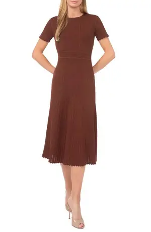 Ted Baker London Pointelle Short Sleeve Midi Dress - Deep Mocha