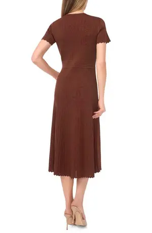 Ted Baker London Pointelle Short Sleeve Midi Dress - Deep Mocha