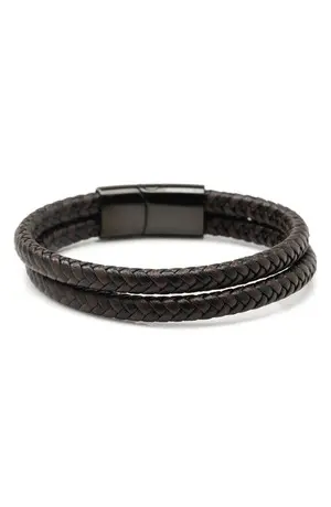CUFFLINKS, INC. Braided Leather Bracelet With Magnetic Clasp - Brown