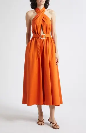 REISS Rowe Belted Halter Maxi Dress