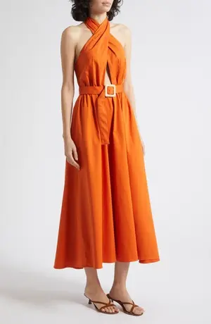 REISS Rowe Belted Halter Maxi Dress