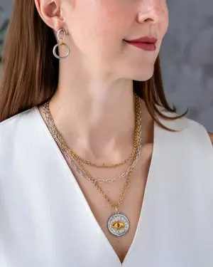 LONI PAUL JEWELRY Mixed Metal Three Strand Eye Charm Necklace - Gold