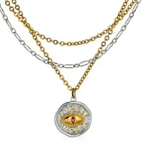 LONI PAUL JEWELRY Mixed Metal Three Strand Eye Charm Necklace - Gold