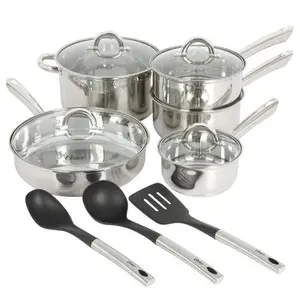 OSTER Sangerfield 12-piece Stainless Steel Cookware Set With Kitchen Tools - Silver
