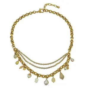 LONI PAUL JEWELRY Earthtone Charm Necklace With Layered Chains And Gemstone Drops - Gold