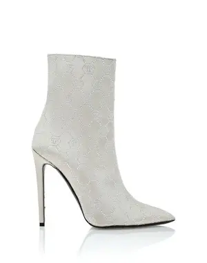 Philipp Plein Satin Boots High Heels Mid Monogram Strass