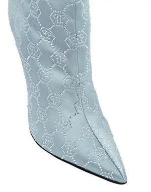 Philipp Plein Monogram Rhinestone Embellished Satin High Heel Boots - Lightblue