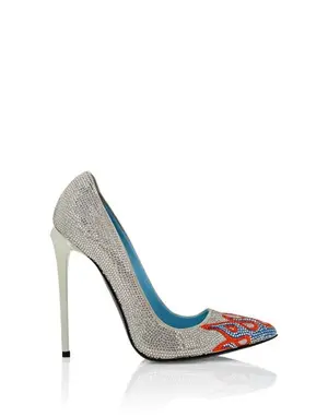 Philipp Plein Suede Embellished High Heel Pumps - Beige