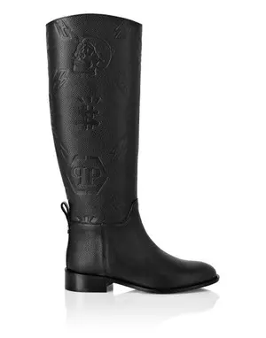 Philipp Plein Leather Knee-high Boots With Monogram Embossing